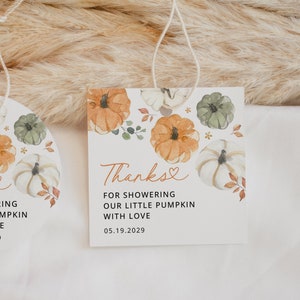 Little Pumpkin Thank You Favors Tags Template Baby Shower Editable Tag ...