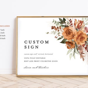 Terracotta Custom Wedding Sign Template, Boho Floral Reception Table ...