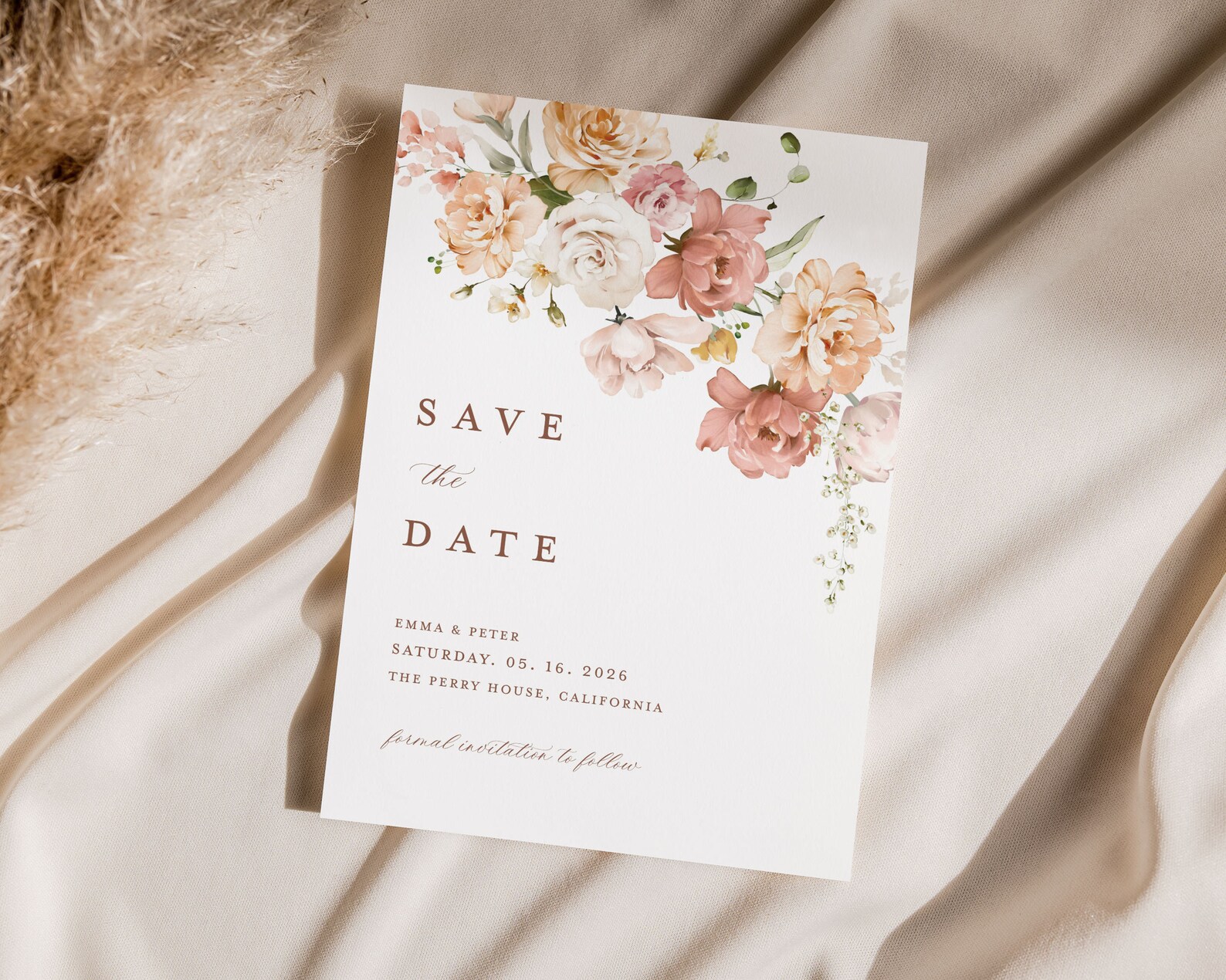Dusty Rose Save the Date Cards Template Photo Boho Blush Pink - Etsy