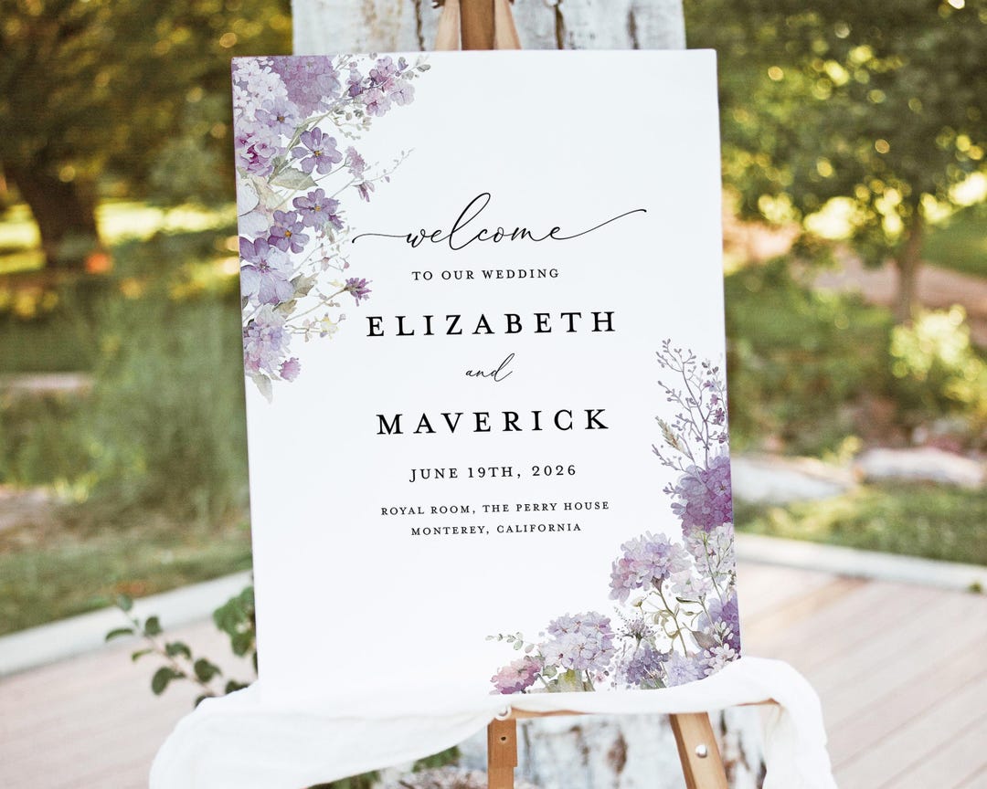 Lavender Lilac Wedding Welcome Sign Template, Floral Boho Reception ...