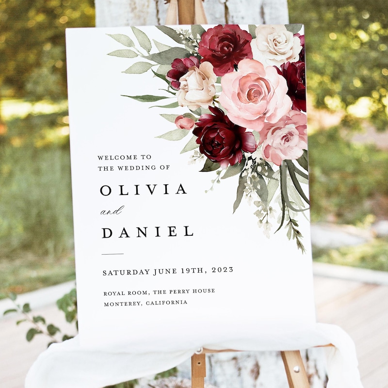 Burgundy Wedding Welcome Sign - Etsy