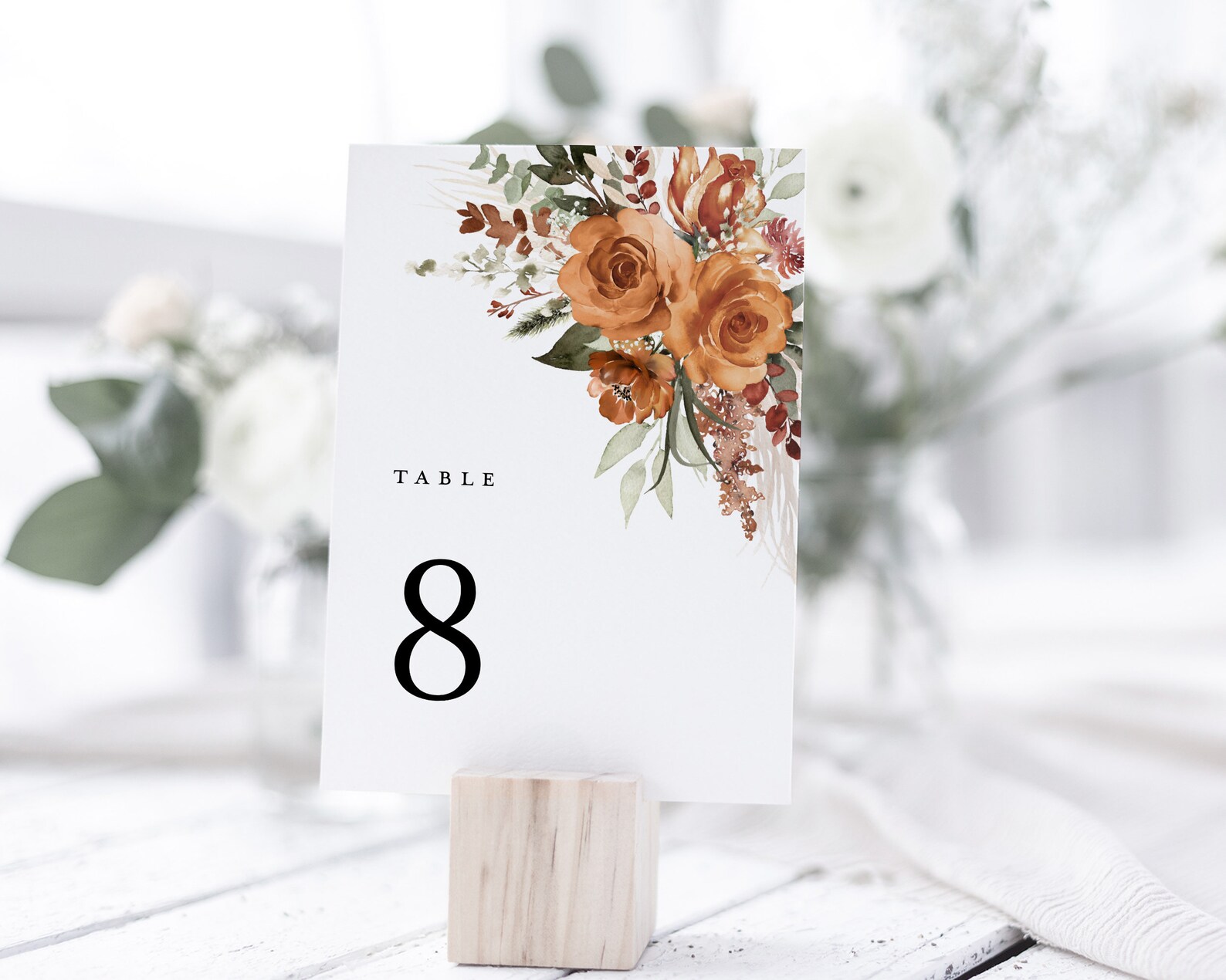 Boho Terracotta Wedding Table Numbers Card Template, Floral Modern ...