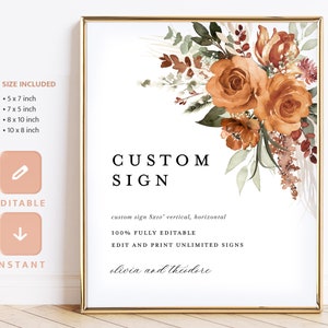 Terracotta Custom Wedding Sign Template, Boho Floral Reception Table ...