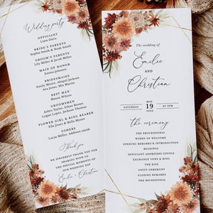 Terracotta Wedding Programs Template, Boho Floral Ceremony Program, Elegant Gold Burnt Orange ...