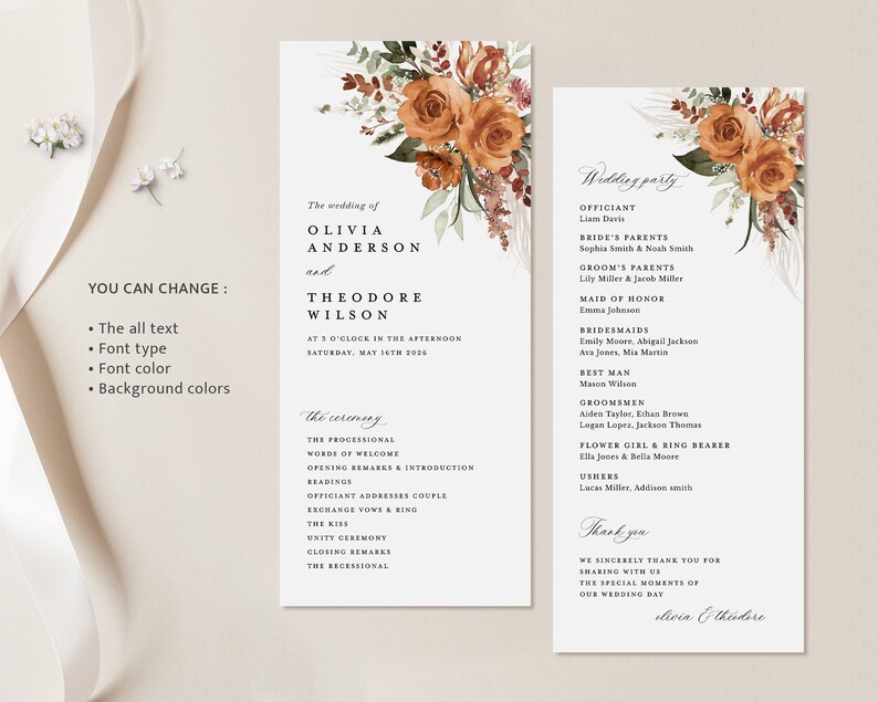 Boho Wedding Programs Template Terracotta Ceremony Program - Etsy