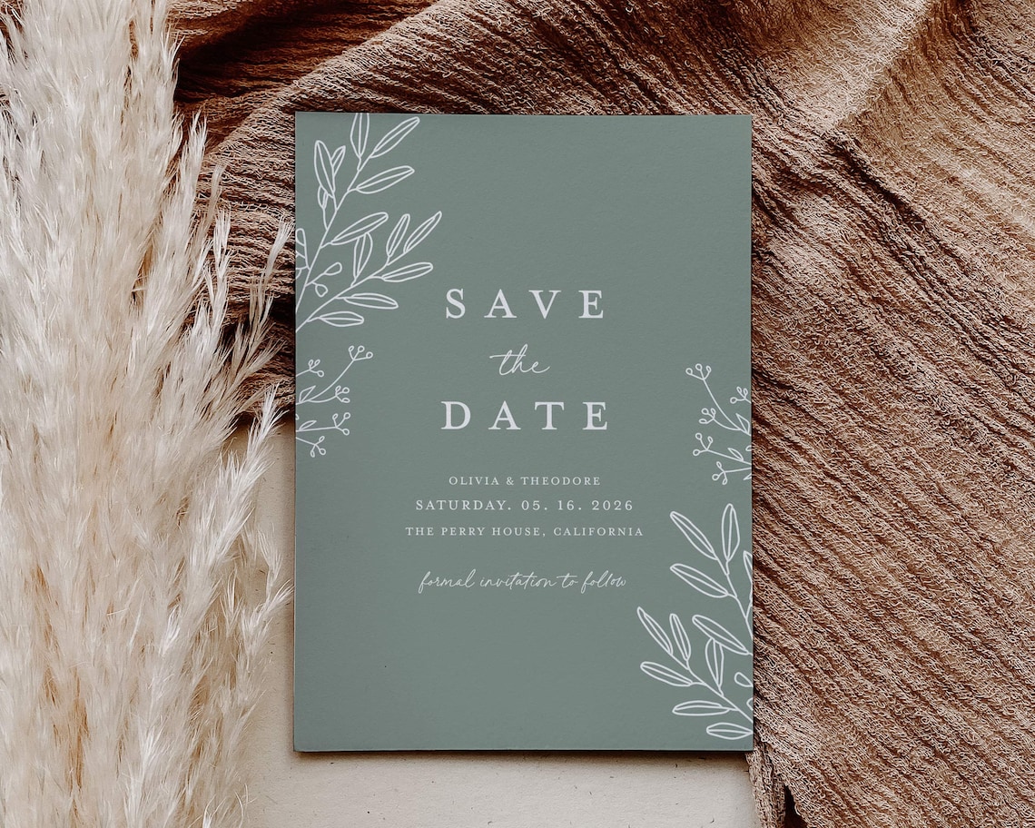Sage Green Save the Date Template Minimalist Photo Wedding - Etsy