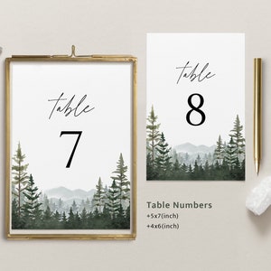 Mountain Wedding Table Number Card Template, Woodland Forest Pine Table ...