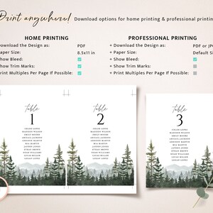 Mountain Wedding Seating Chart Card Template, Woodland Table Numbers ...