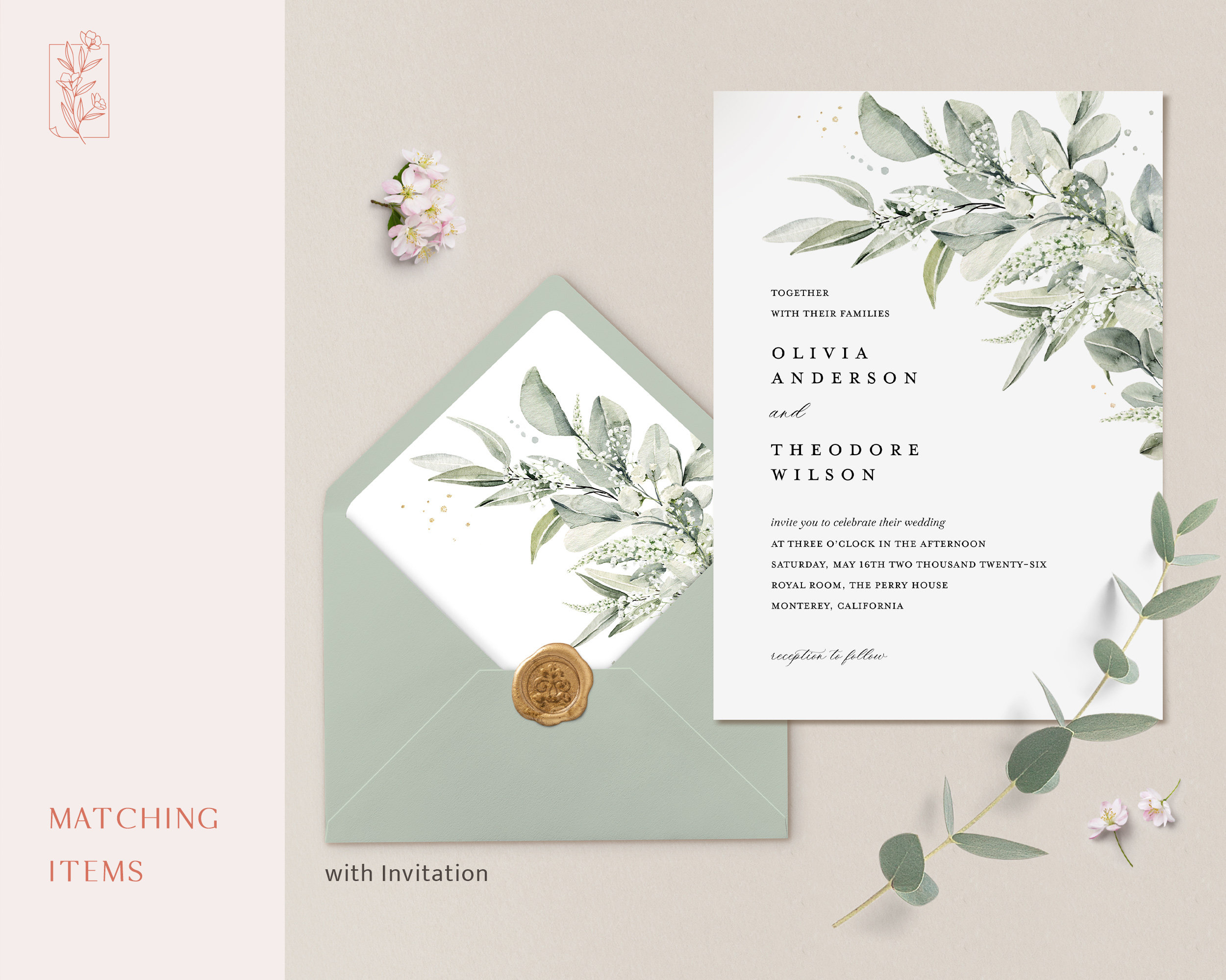 Sage Green Envelope Liner Template, Greenery Boho A6 and A7 Euro Flap ...