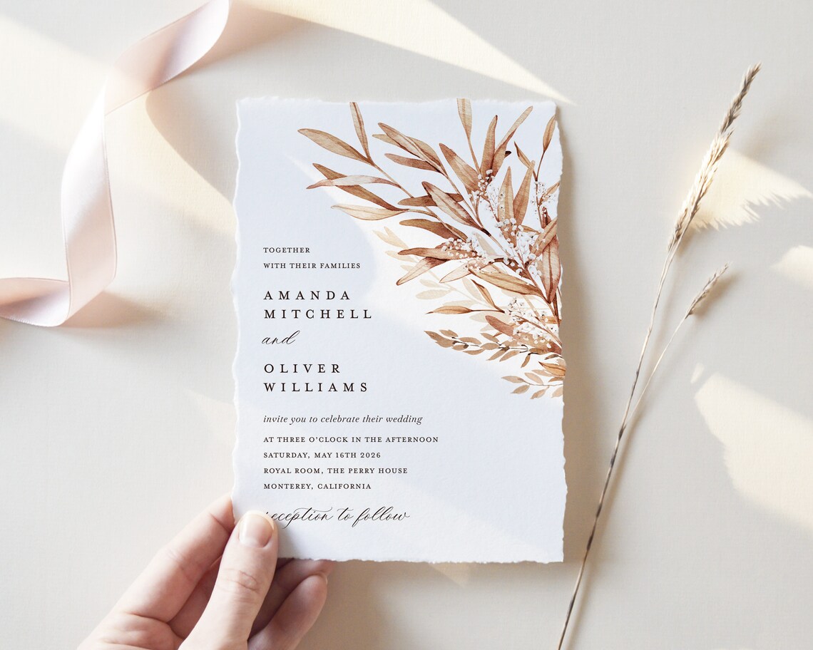 Terracotta Wedding Invitation Template Rustic Fall Wedding - Etsy