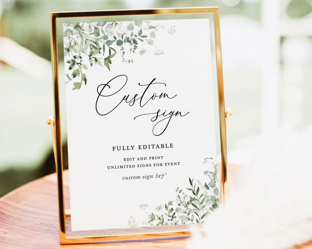 Sage Greenery Custom Wedding Sign Template, Reception Table Decor Sign ...