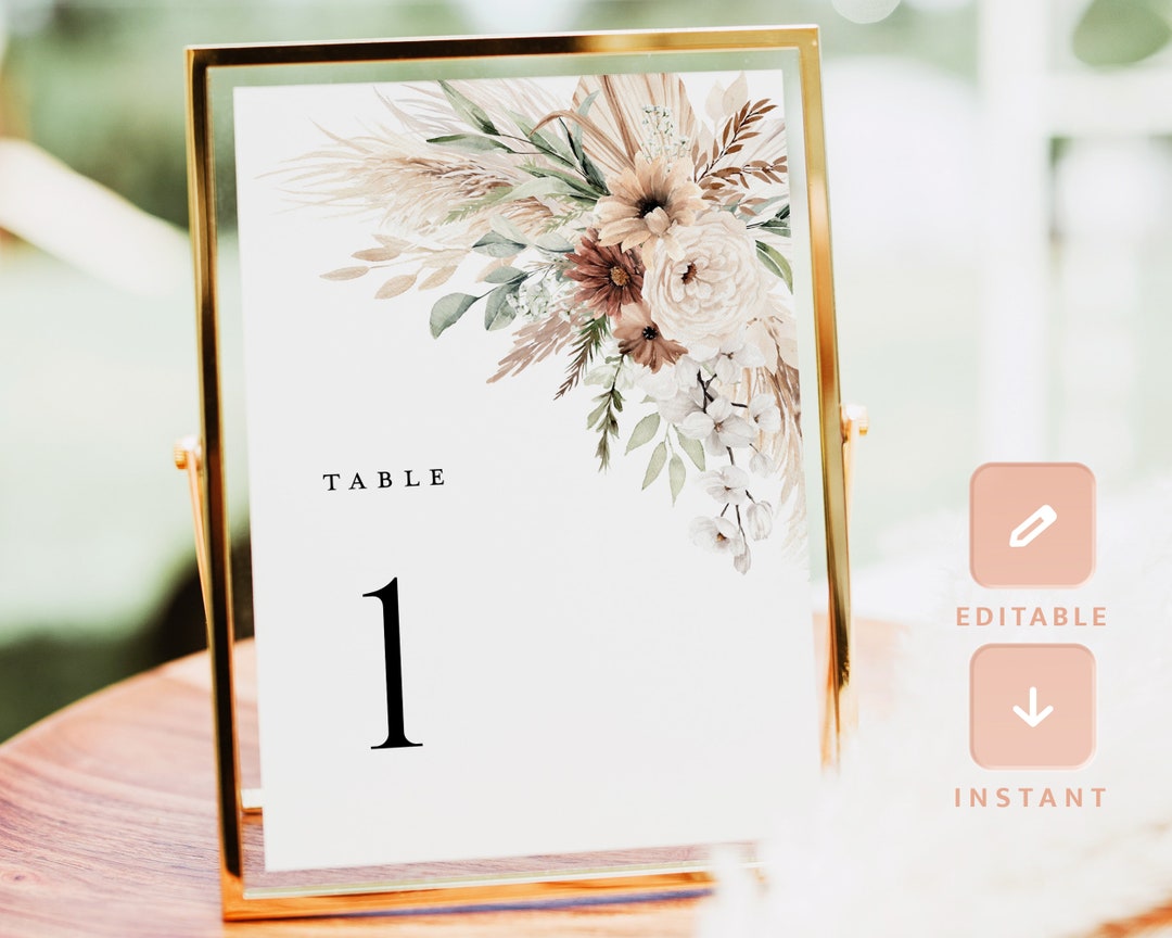 Boho Wedding Table Number Template, Terracotta Modern Sage Table ...