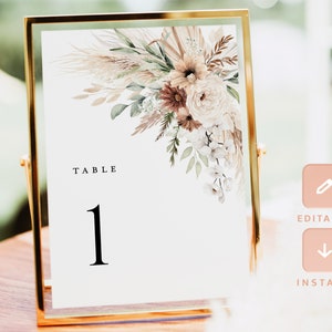 Boho Wedding Table Number Template, Terracotta Modern Sage Table ...
