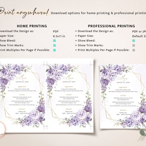 Lavender Wedding Menu Cards Template, Lilac Gold Reception Menu ...