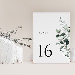 Sage Green Wedding Table Number Card Template, Greenery Table Numbers ...