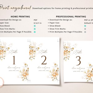 Terracotta Wedding Table Numbers Card Template, Boho Floral Table ...