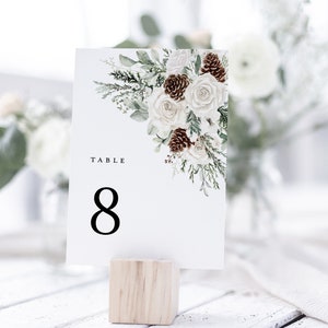 Winter Sage Green Wedding Table Numbers Card Template, Boho Floral ...