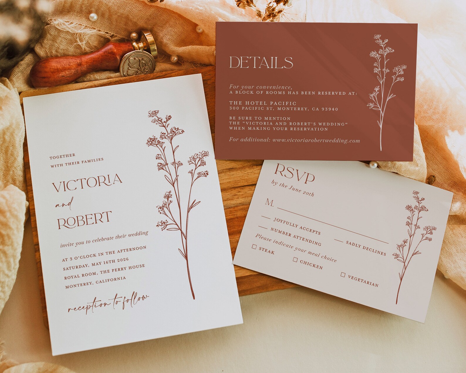 Terracotta Minimalist Wedding Invitation Template Set - Etsy