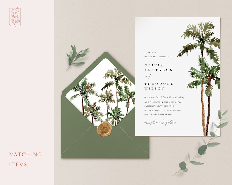 Palm Tree Envelope Liner Template, Sage Tropical A6 and A7 Euro Flap ...