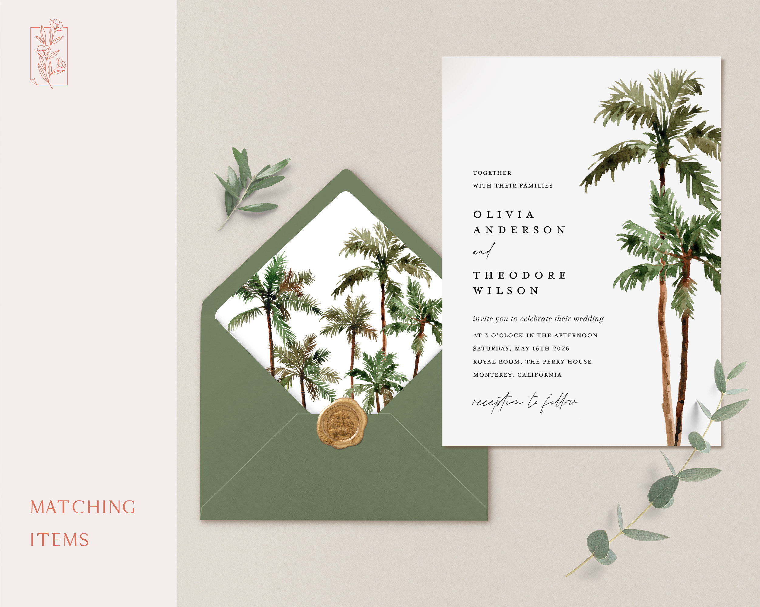 Palm Tree Envelope Liner Template, Sage Tropical A6 and A7 Euro Flap ...
