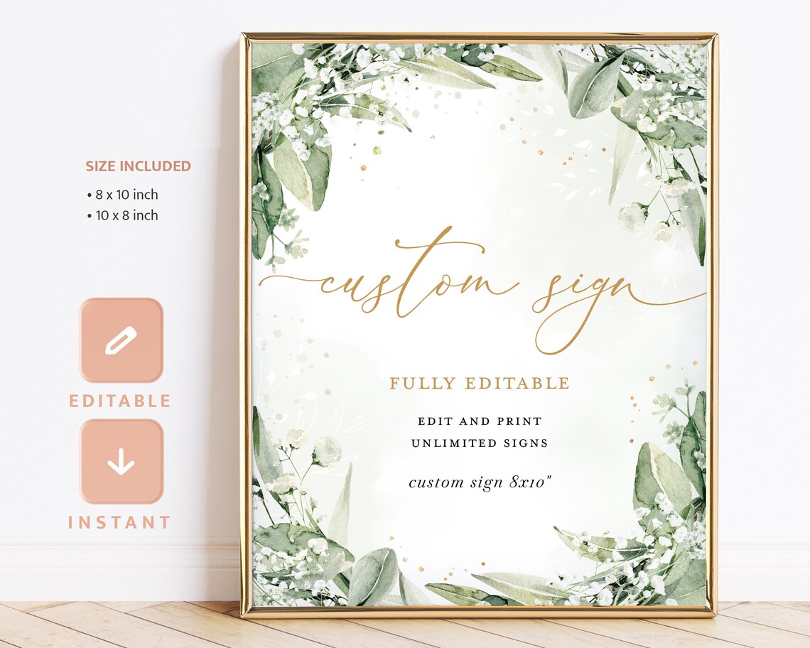Boho Greenery Custom Wedding Sign Template Reception Table - Etsy