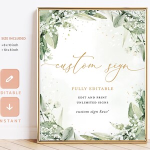 Boho Greenery Custom Wedding Sign Template, Reception Table Decor Sign ...
