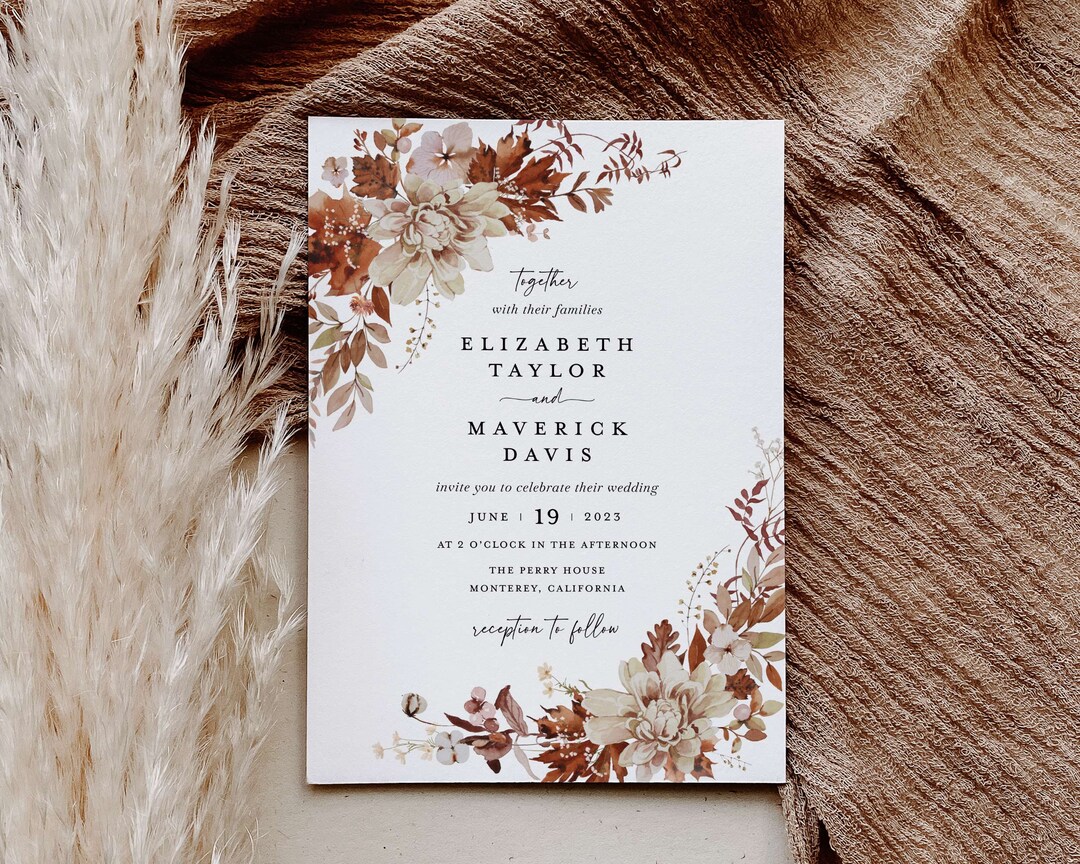 Fall Terracotta Wedding Invitation Template, Rustic Greenery Wedding ...