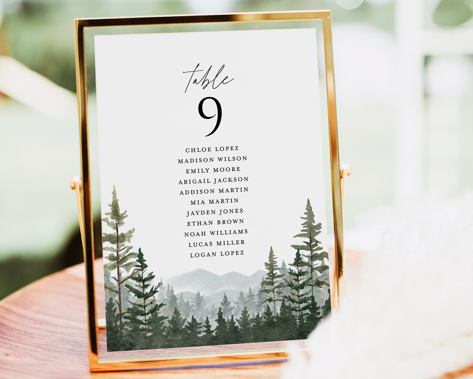 Mountain Wedding Seating Chart Card Template, Woodland Table Numbers ...