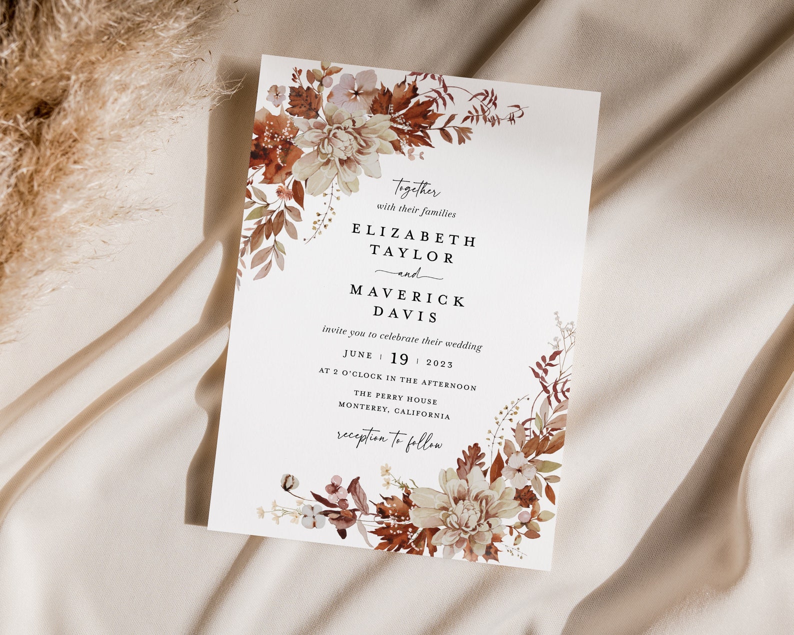 Fall Terracotta Wedding Invitation Template, Rustic Greenery Wedding ...