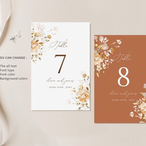 Terracotta Wedding Table Numbers Card Template, Boho Floral Table ...