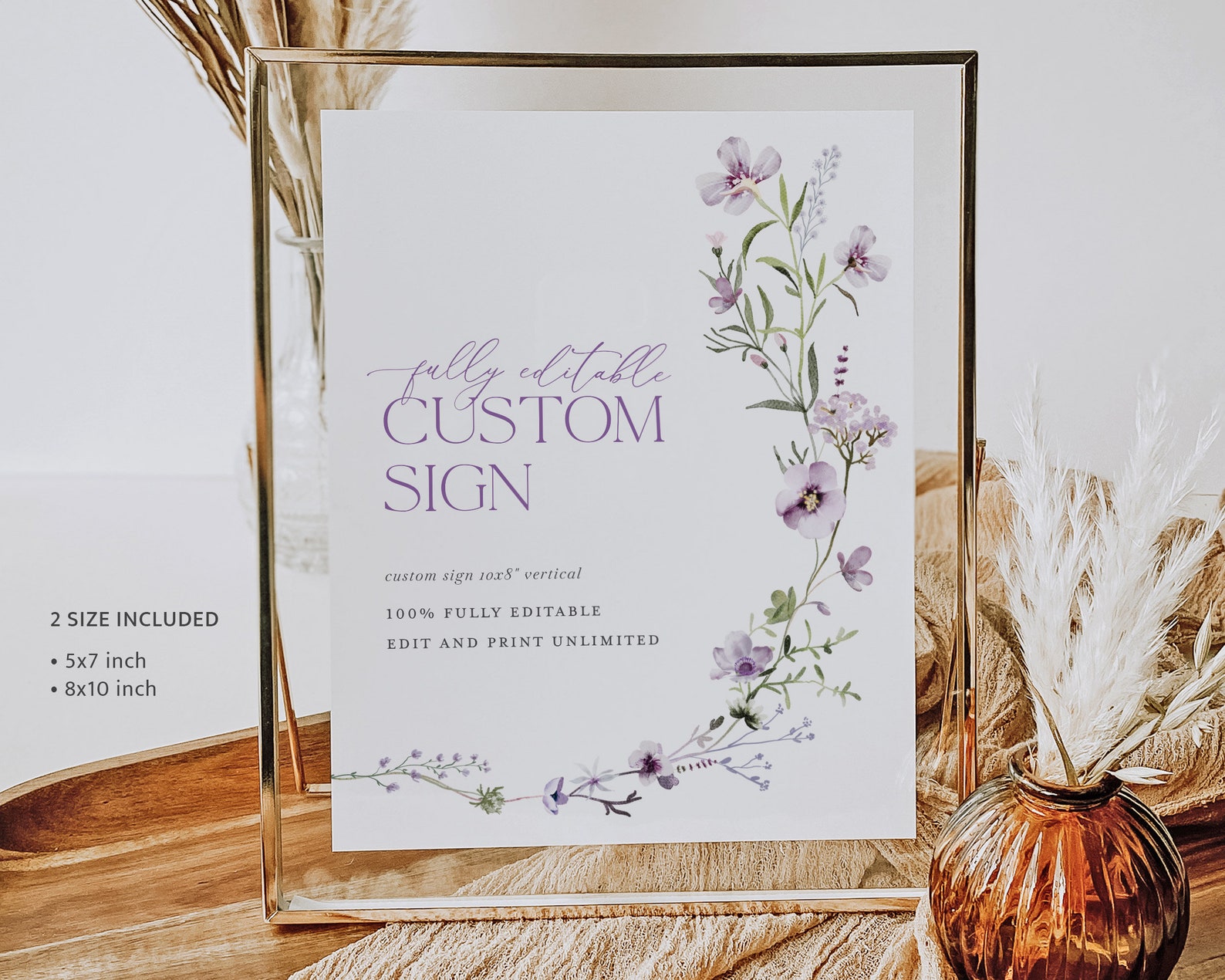 Boho Floral Custom Wedding Sign Template, Lavender Reception Table ...