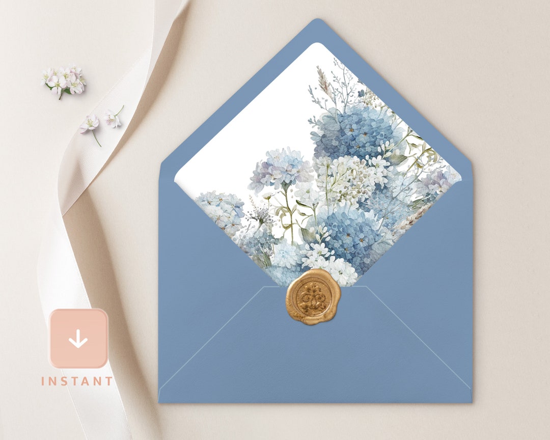 Dusty Blue Envelope Liner Template, Boho Floral A6 and A7 Euro Flap ...
