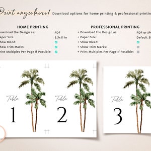 Palm Tree Wedding Table Numbers Card Template, Destination Beach ...