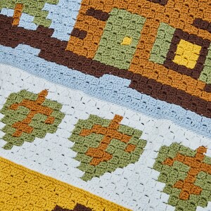 Summer Cabin C2C Crochet Afghan PATTERN Aspen Leaf and Pinecones Corner ...
