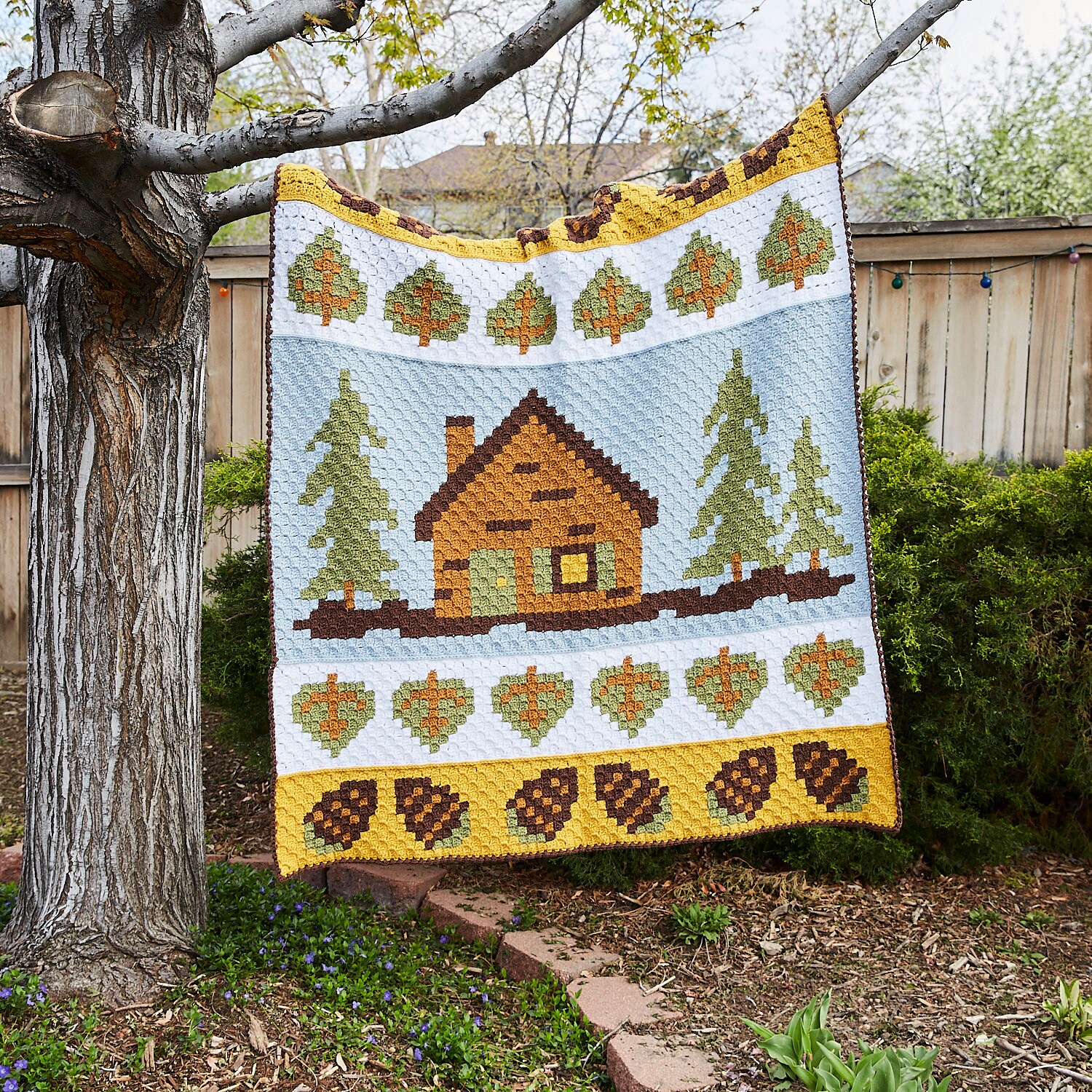 Summer Cabin C2C Crochet Afghan PATTERN | Aspen Leaf and Pinecones ...