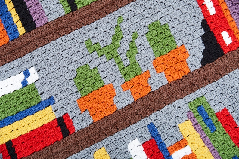 Bookcase C2C Crochet Afghan PATTERN Bookshelf Blanket Book Lover ...