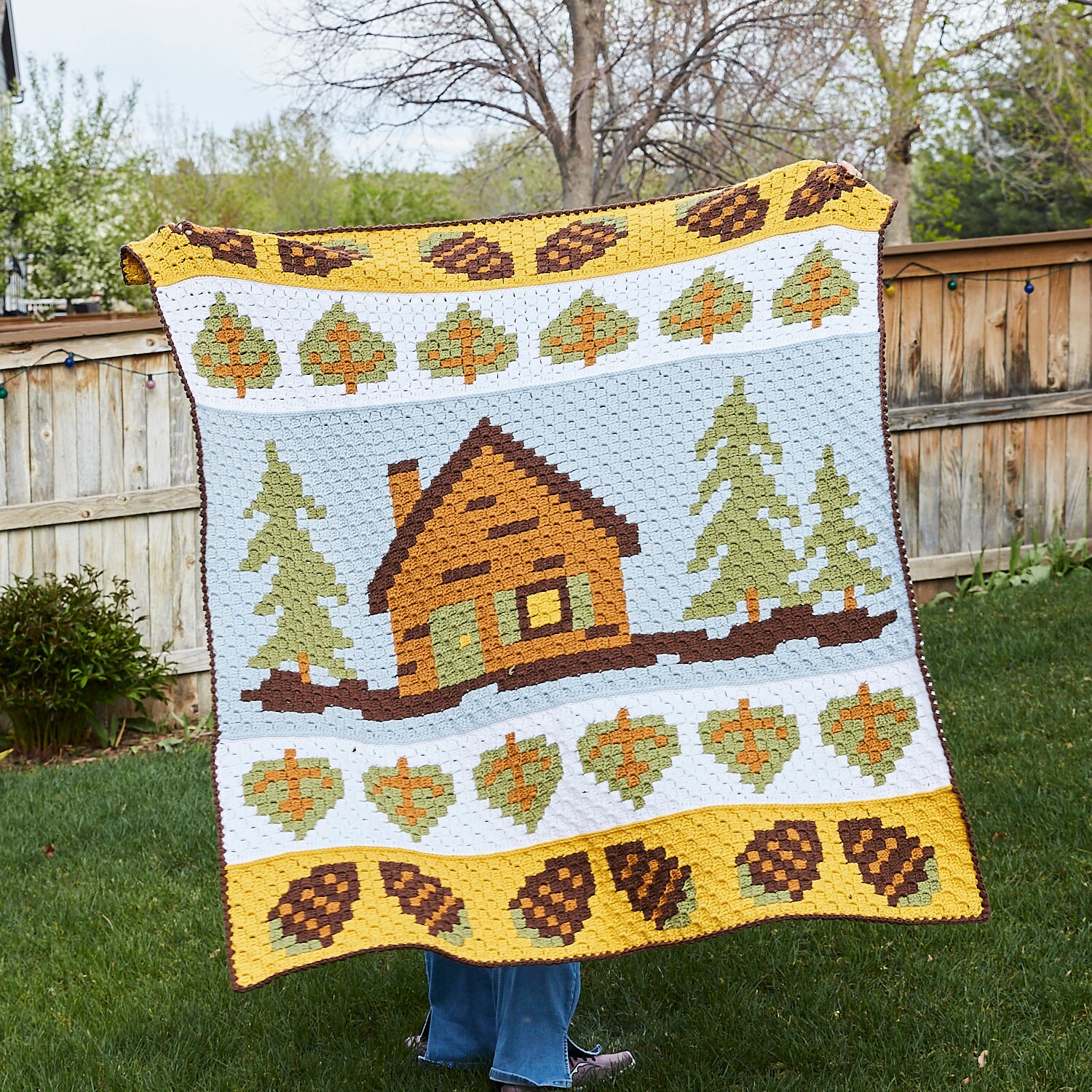 Summer Cabin C2C Crochet Afghan PATTERN | Aspen Leaf and Pinecones ...