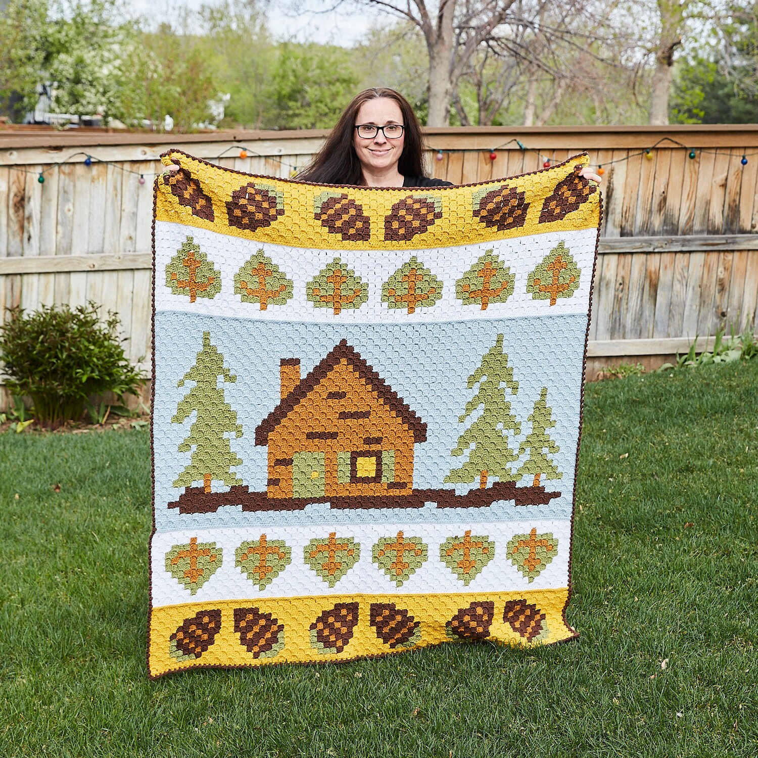 Summer Cabin C2C Crochet Afghan PATTERN | Aspen Leaf and Pinecones ...