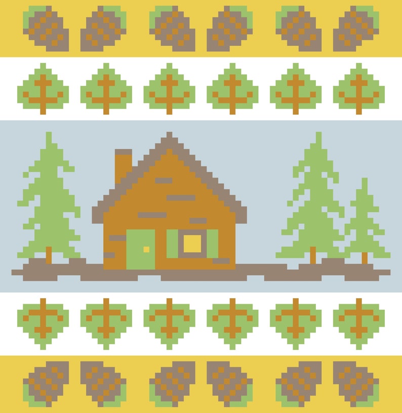 Summer Cabin C2C Crochet Afghan PATTERN | Aspen Leaf and Pinecones ...