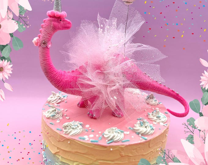 Princess Dinosaur Cake Topper| Girl Baby Shower Cake Topper| Girl Pink ...