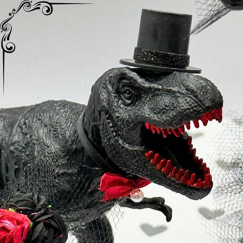 Gothic Dinosaur Wedding Cake Topper: Halloween Bride & Groom Dino ...