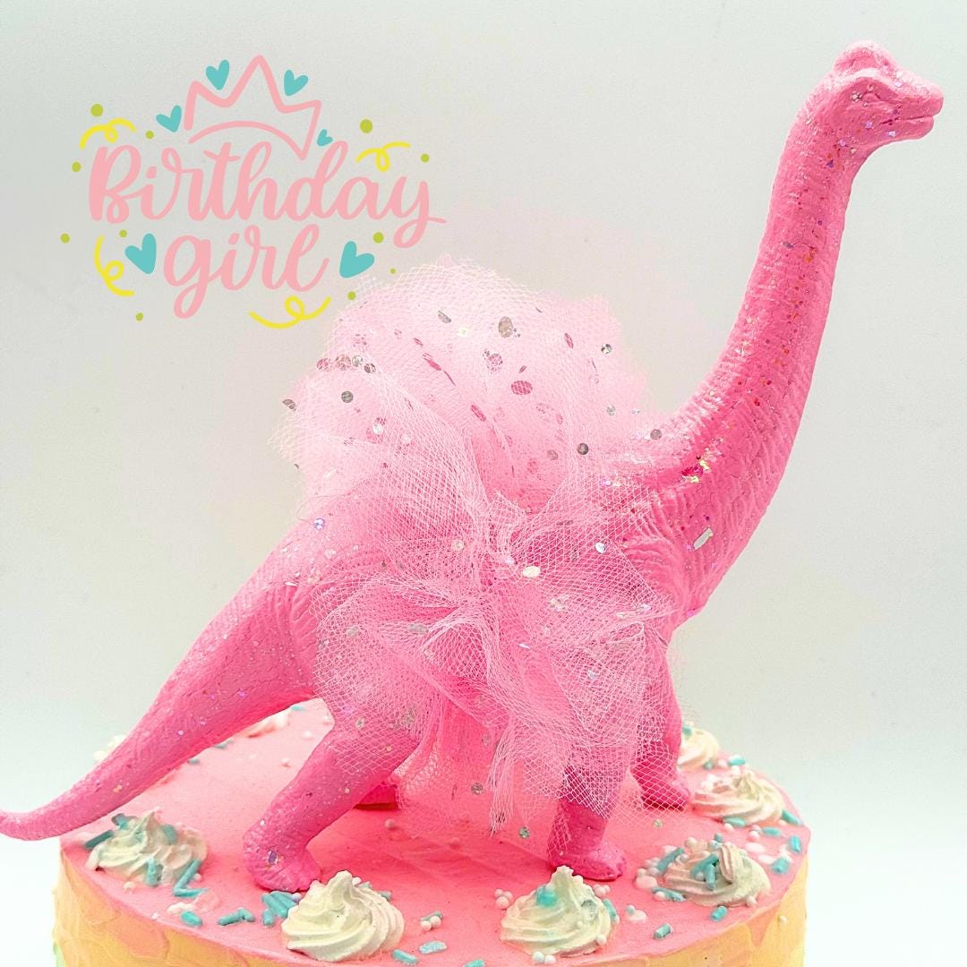 Dinosaur in Tutu Cake Topper| Girl Baby Shower Cake Topper| Girl Pink Birthday| Animal Cake ...