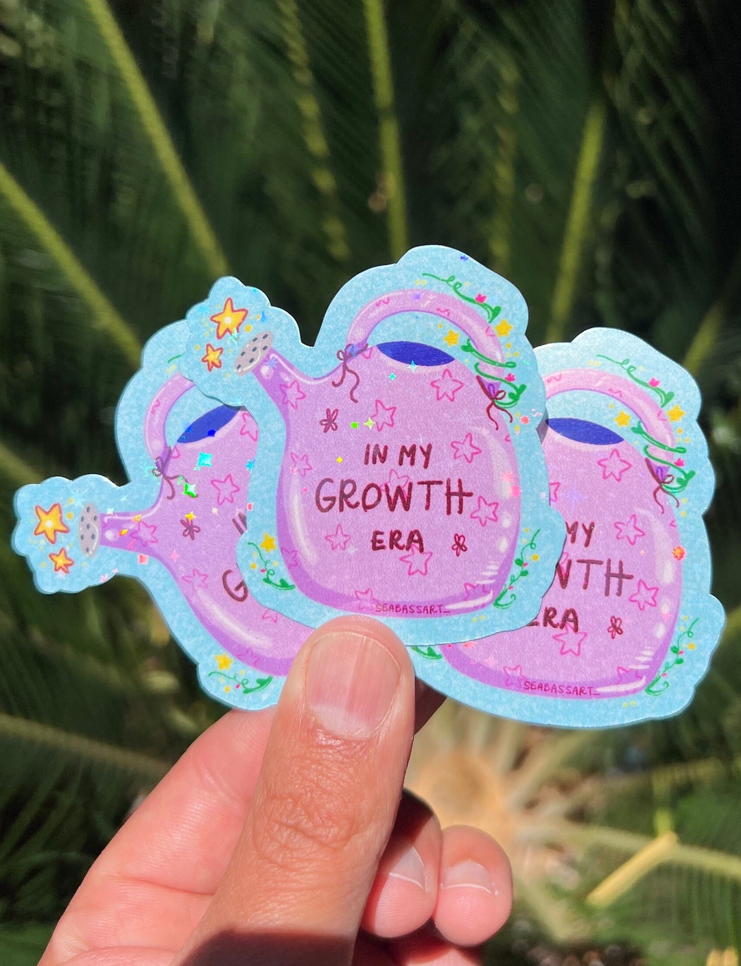 In My Growth Era Watering Can Stickers Cute Sparkle Holographic Sticker ...