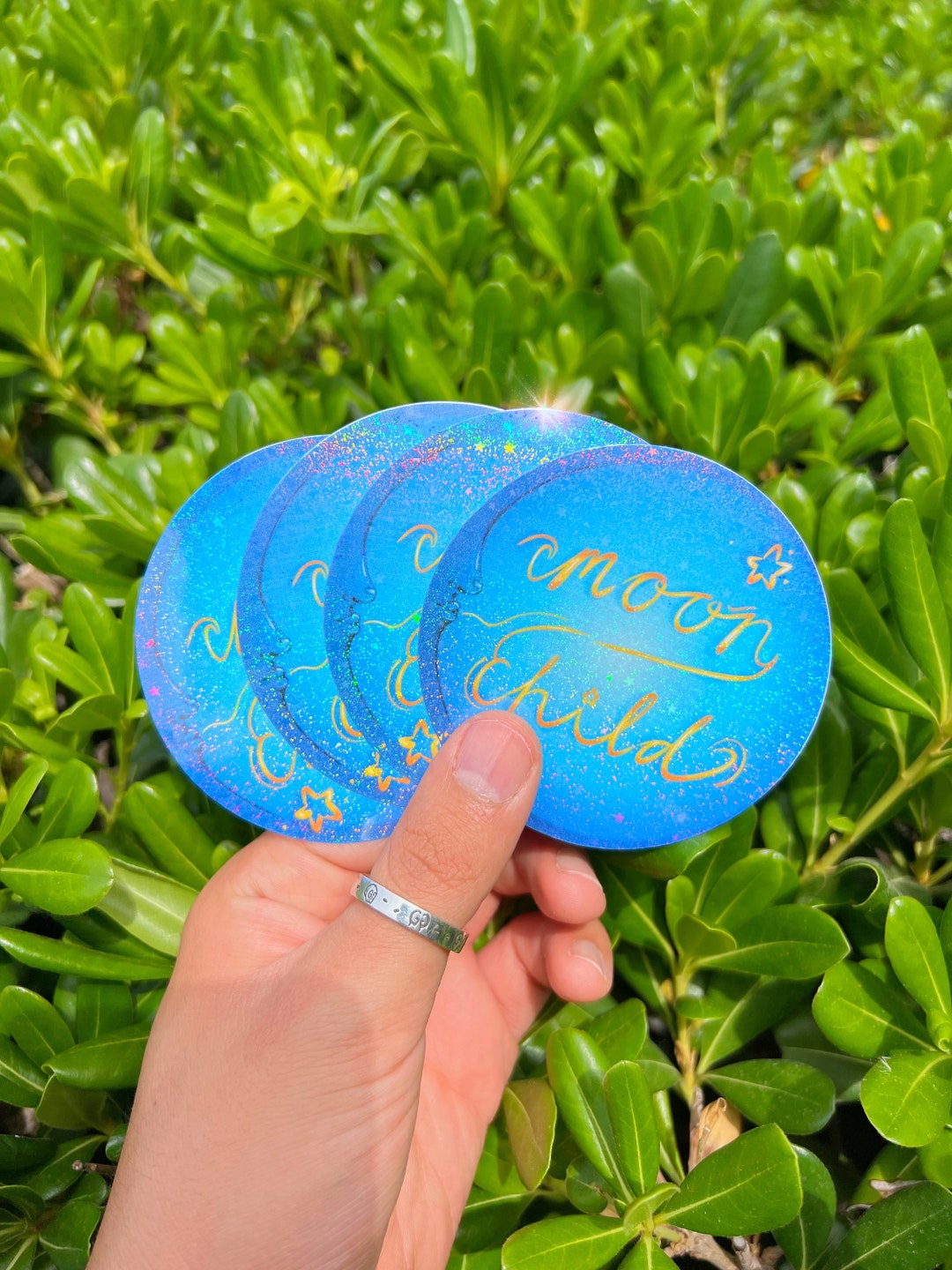 Moon Child Sticker- Large Version|| Cute Sparkle Holographic Sticker ...