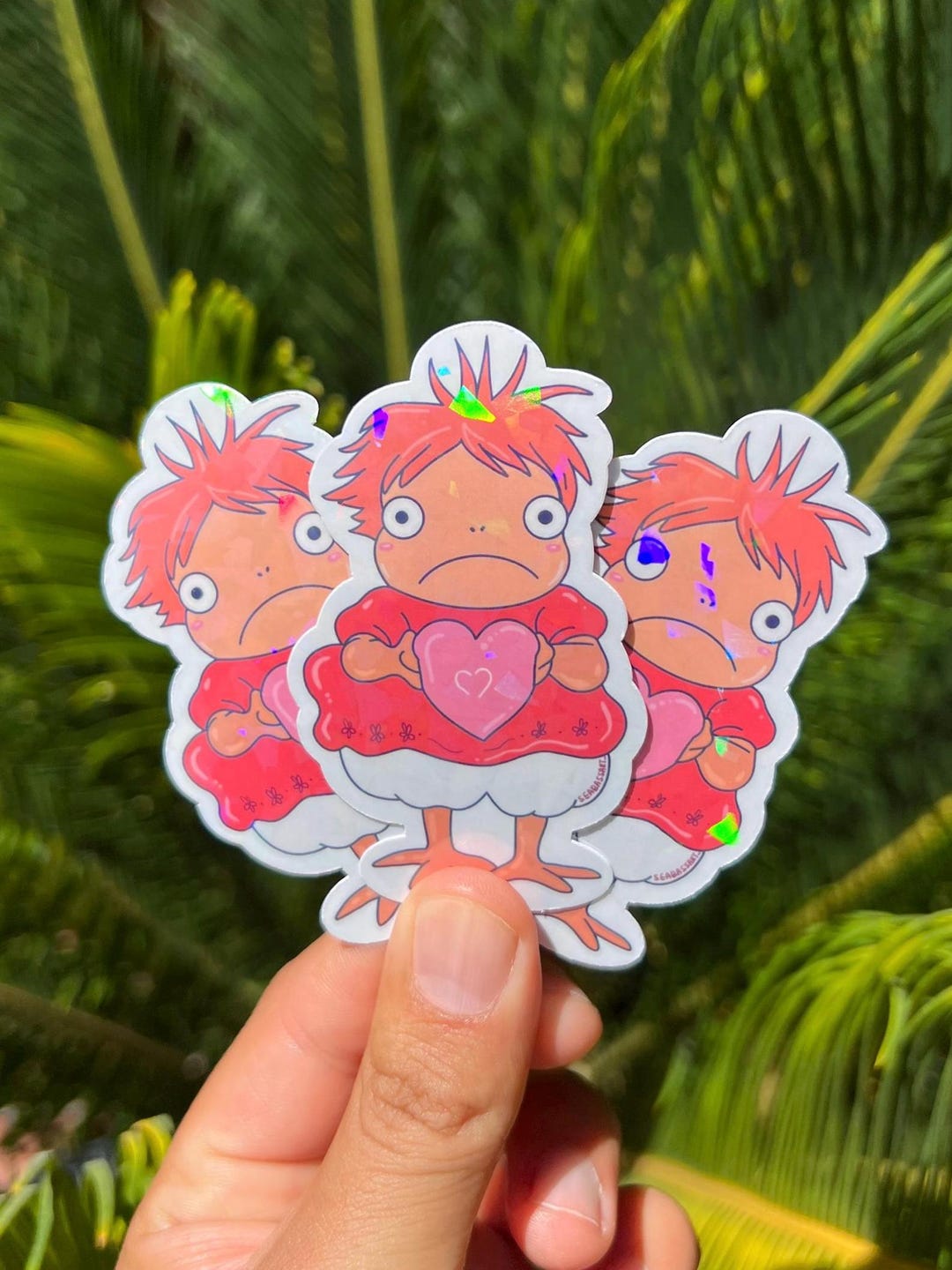 Ponyo Heart Studio Ghibli Stickers | Cute Sparkle Holographic Sticker ...
