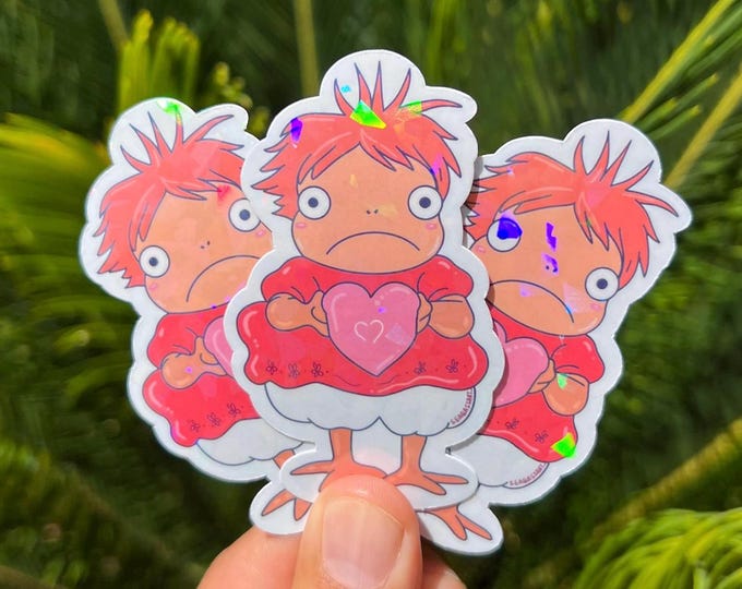 Ponyo Heart Studio Ghibli Stickers | Cute Sparkle Holographic Sticker ...
