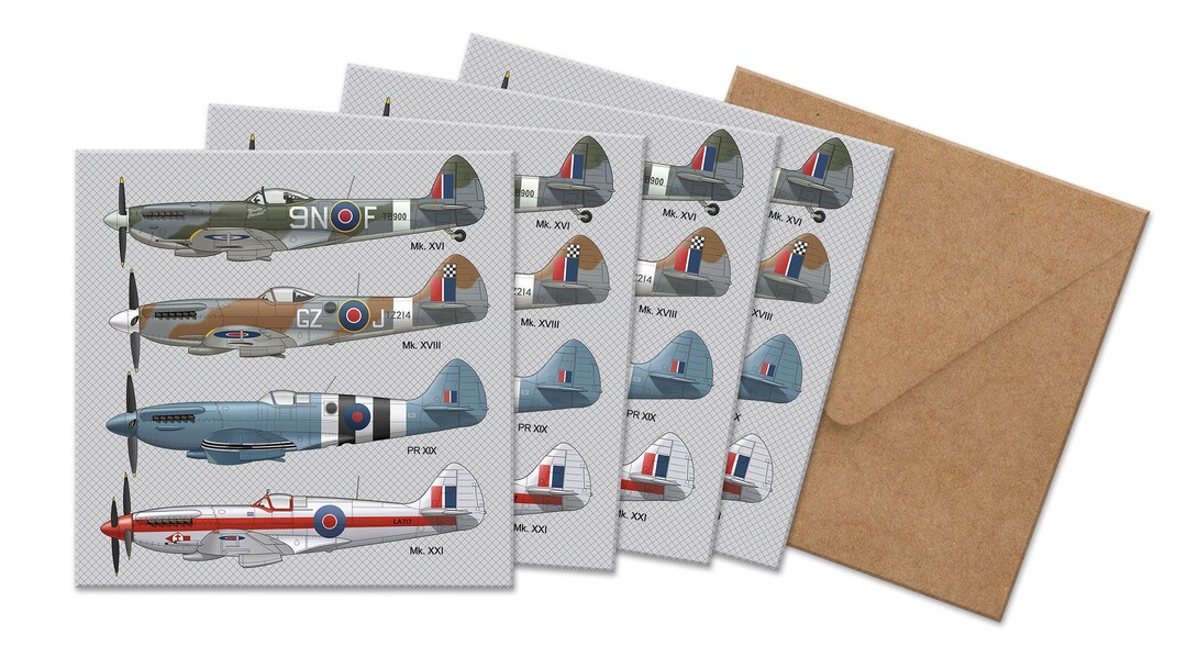 Spitfire Greetings Cards four Pack 150x150 Blank - Etsy