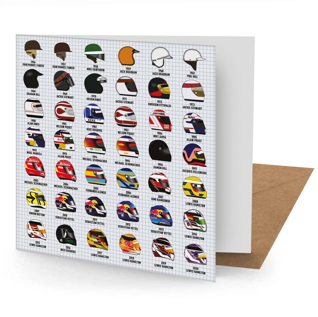 Grand Prix Driver Helmets Greetings Card (150x150 Blank) - Etsy
