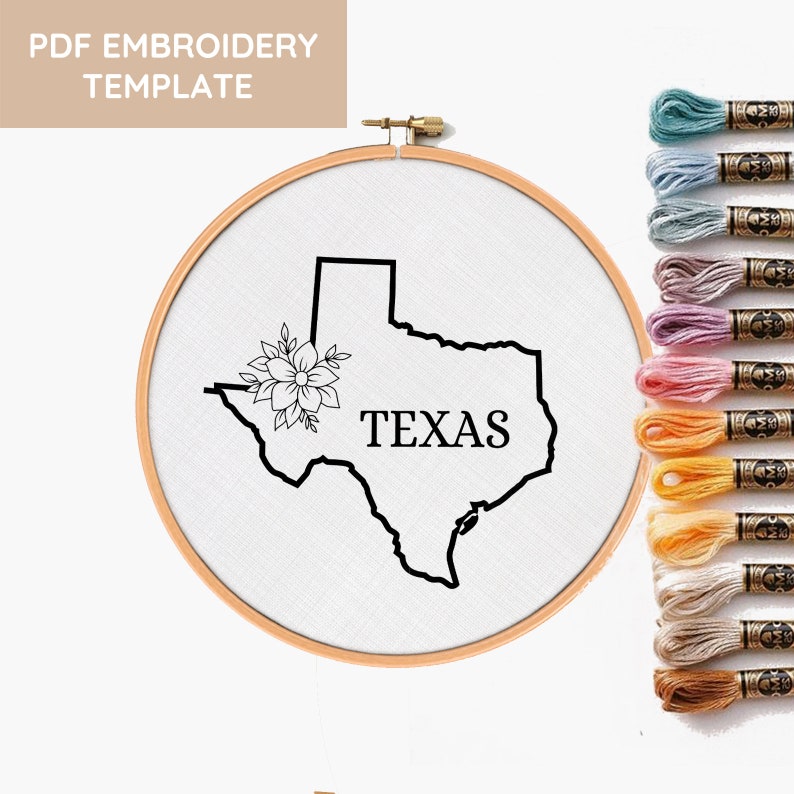 Texas Map Design Hand Embroidery Pattern Digital Download - Etsy