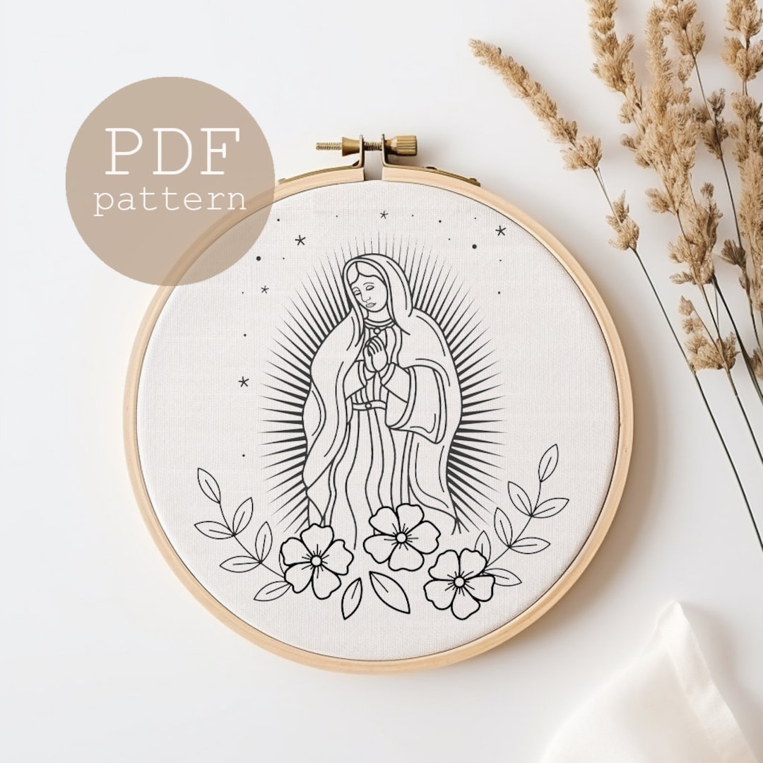 Virgin Mary Embroidery Pattern: Modern Christian Needlepoint, Easy ...